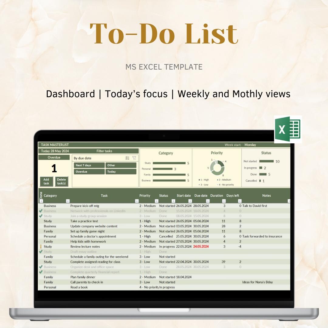 To-do List Template | MS Excel Template | Daily To-do List, Weekly To ...