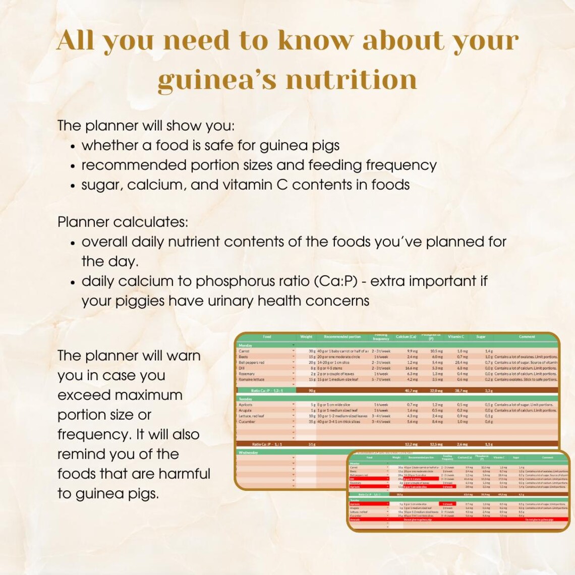 Guinea Pig Food Planner and Calculator | Google Sheets Guinea Pig ...