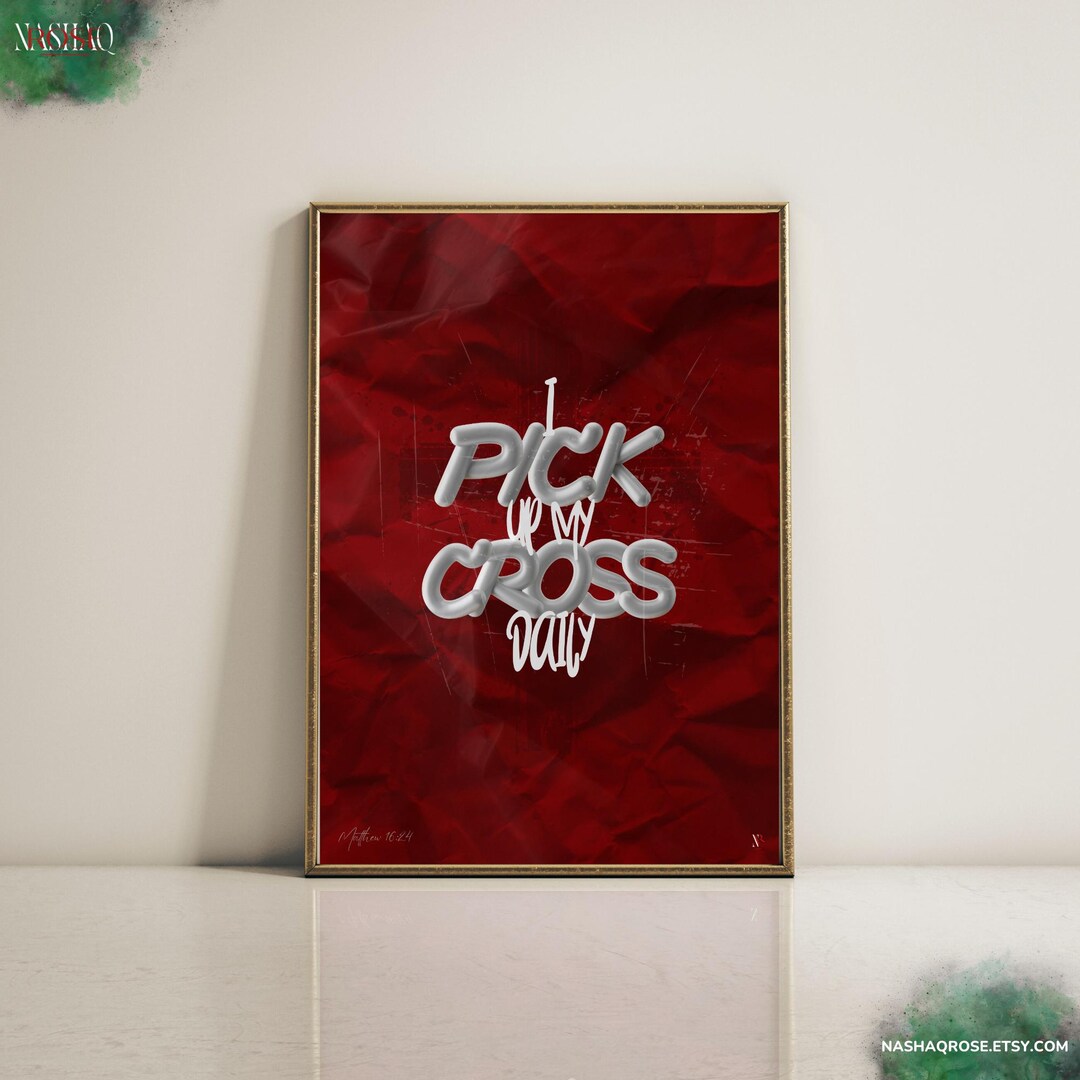 Pick up Your Cross Artwork Bible Verse Matthew 16:24 Wall Art Red ...
