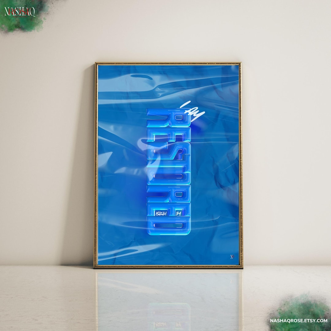I Am Restored Isaiah 54 Bible Verse Print Sapphire Blue Typography ...