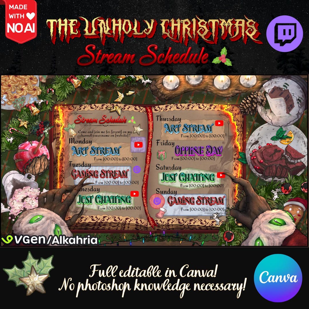 Stream Schedule: Unholy Christmas - Template Powered by CANVA - Etsy