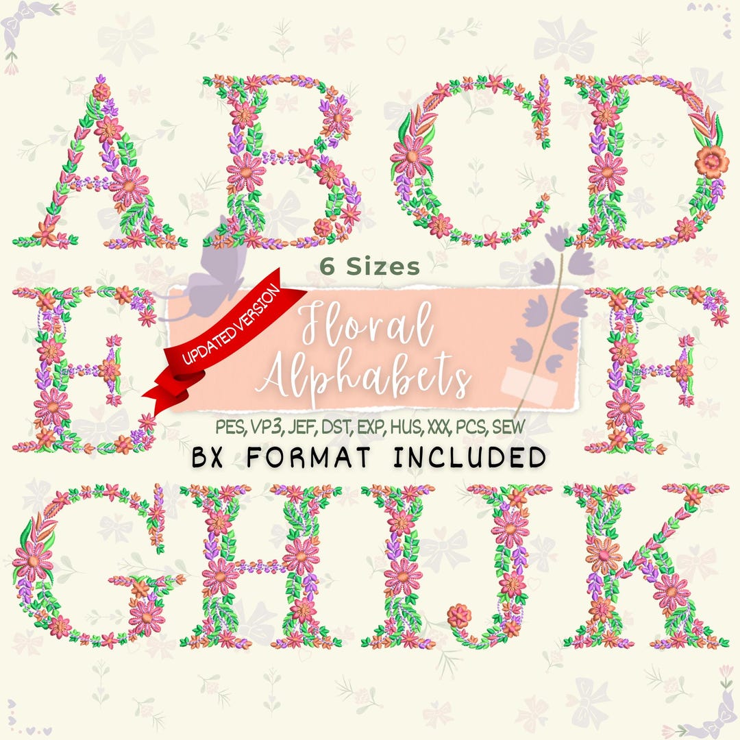 A to Z Floral Embroidery, Flower Font Alphabet, Machine Embroidery ...
