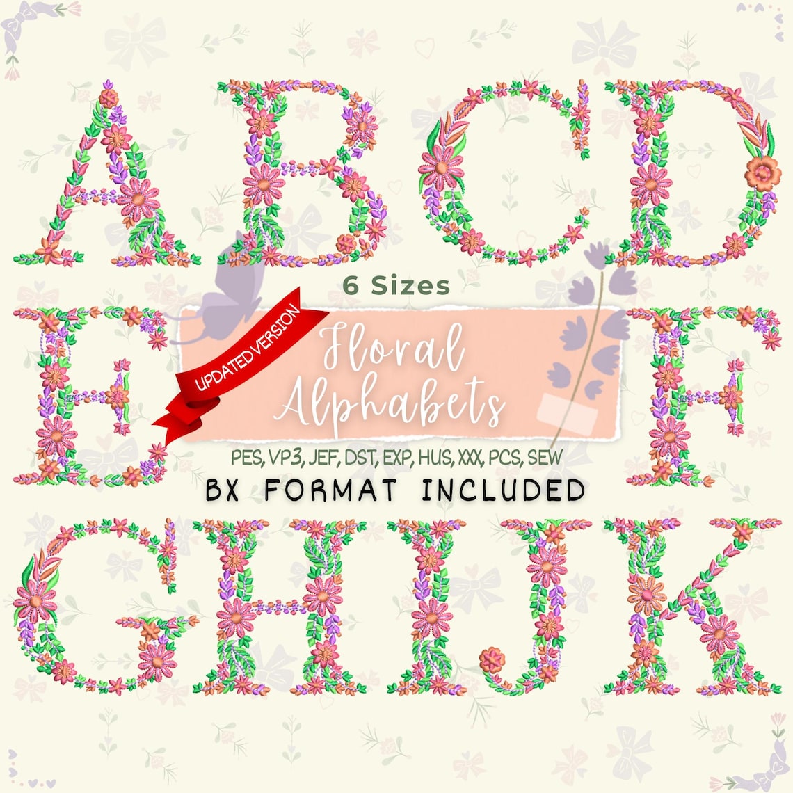 A to Z Floral Embroidery, Flower Font Alphabet, Machine Embroidery ...