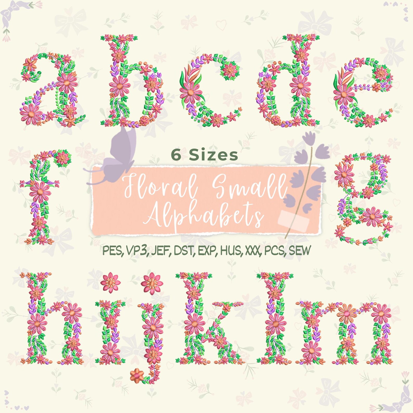 Floral Alphabet Machine Embroidery Designs, Lowercase (instant Download ...