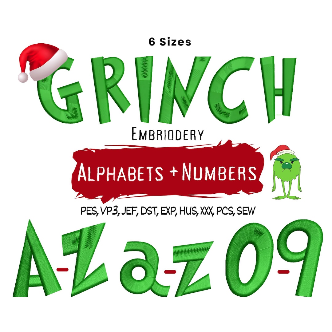 Grinch Embroidery Font Bundle: Christmas Holiday Letters, Numbers (6 ...