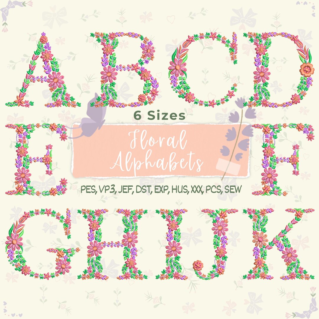 A to Z Floral Embroidery, Flower Font Alphabet Machine Embroidery ...