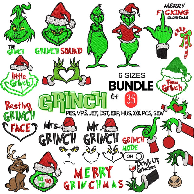 35 Grinch Christmas Embroidery Designs Bundle, Christmas Embroidery ...