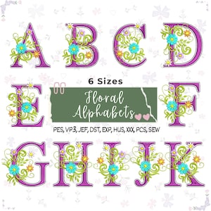 A to Z Floral Embroidery, Flower Font Alphabet Machine Embroidery ...