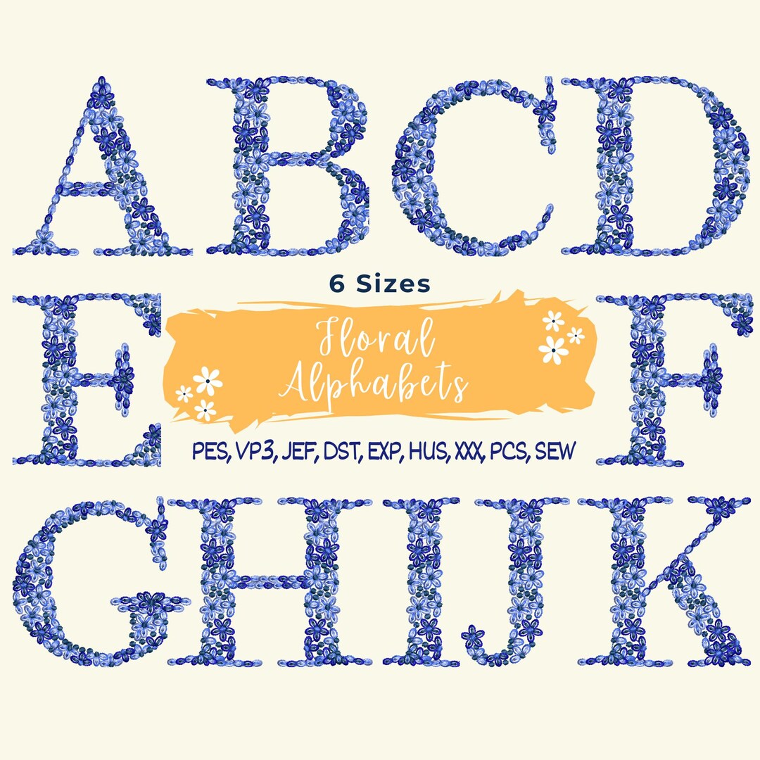 A to Z Floral Font Embroidery, Flower Alphabets Machine Embroidery ...