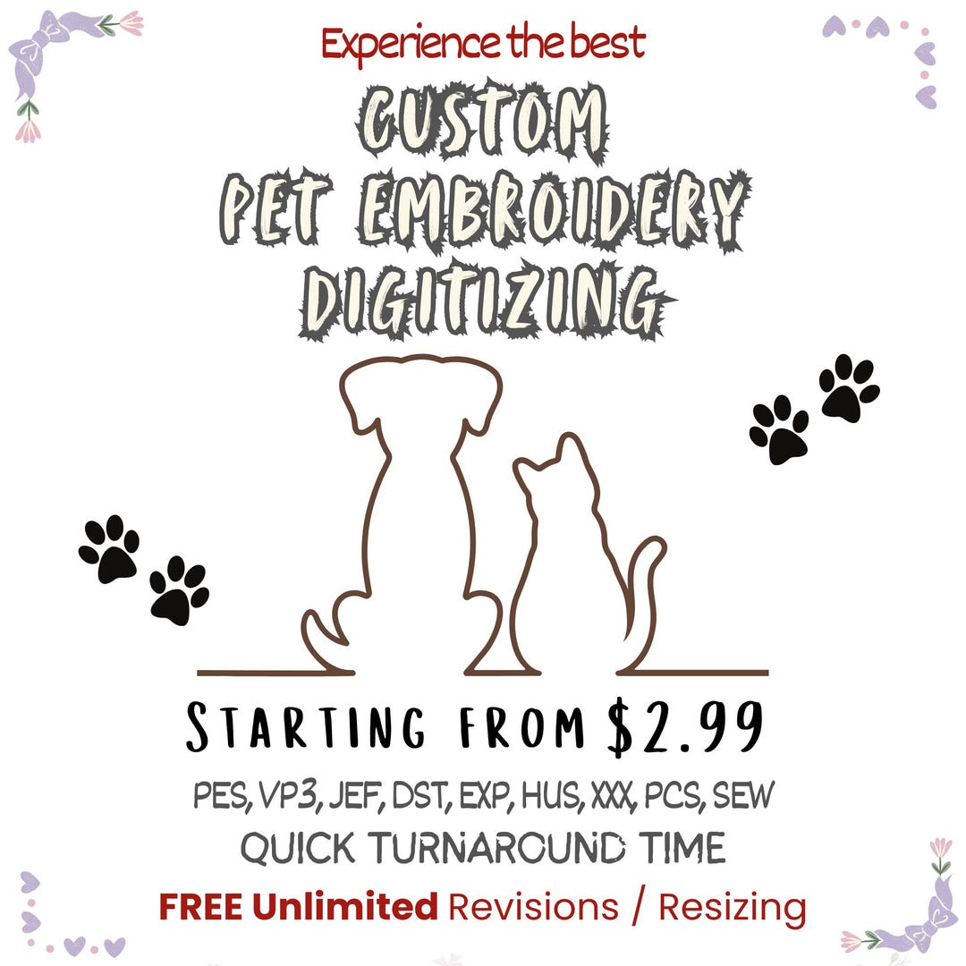 Custom Pet Embroidery Digitizing: Dog & Cat Outlined and Detailed ...