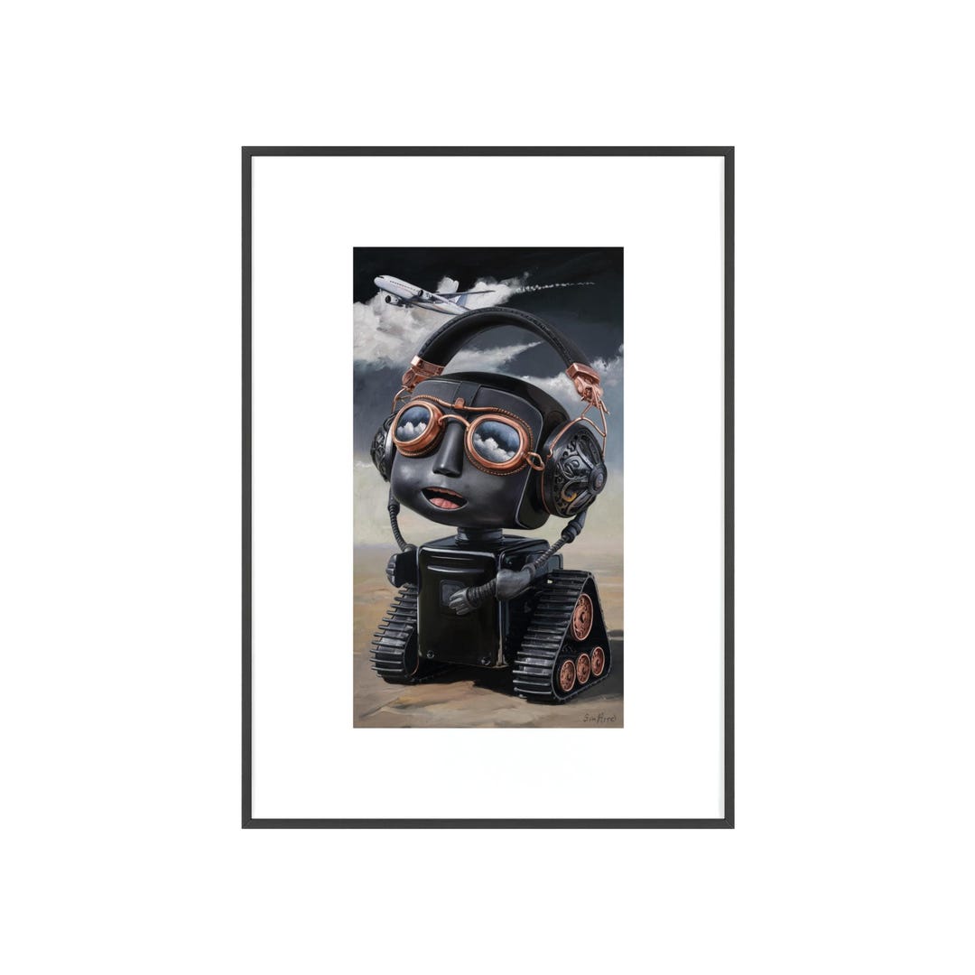 Aviation Cute Robot Airplane Framed Wall Art Poster Copper Accents and ...