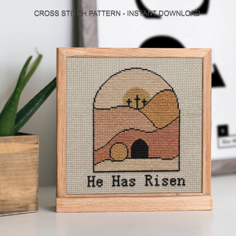 He Has Risen Cross Stitch Pattern, Religious Christian Embroidery ...