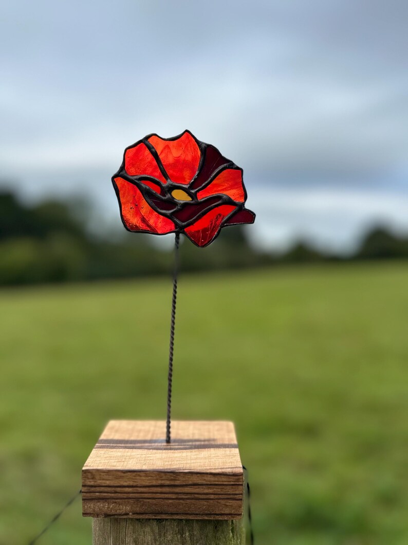 Stained Glass Single Stem Poppy , for Your Home or a Gift. Mounted on a ...