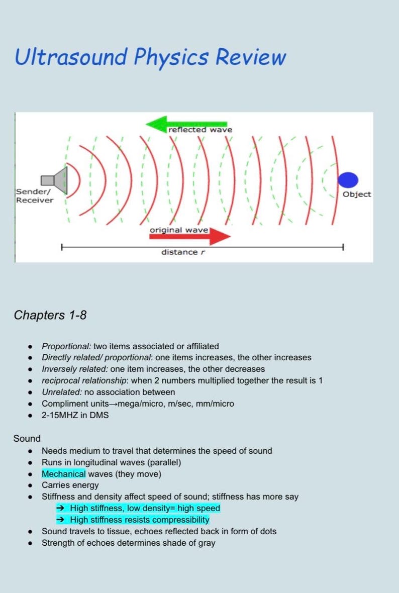 Ultrasound Physics Review Notes, Study Guide and Important Concepts - Etsy