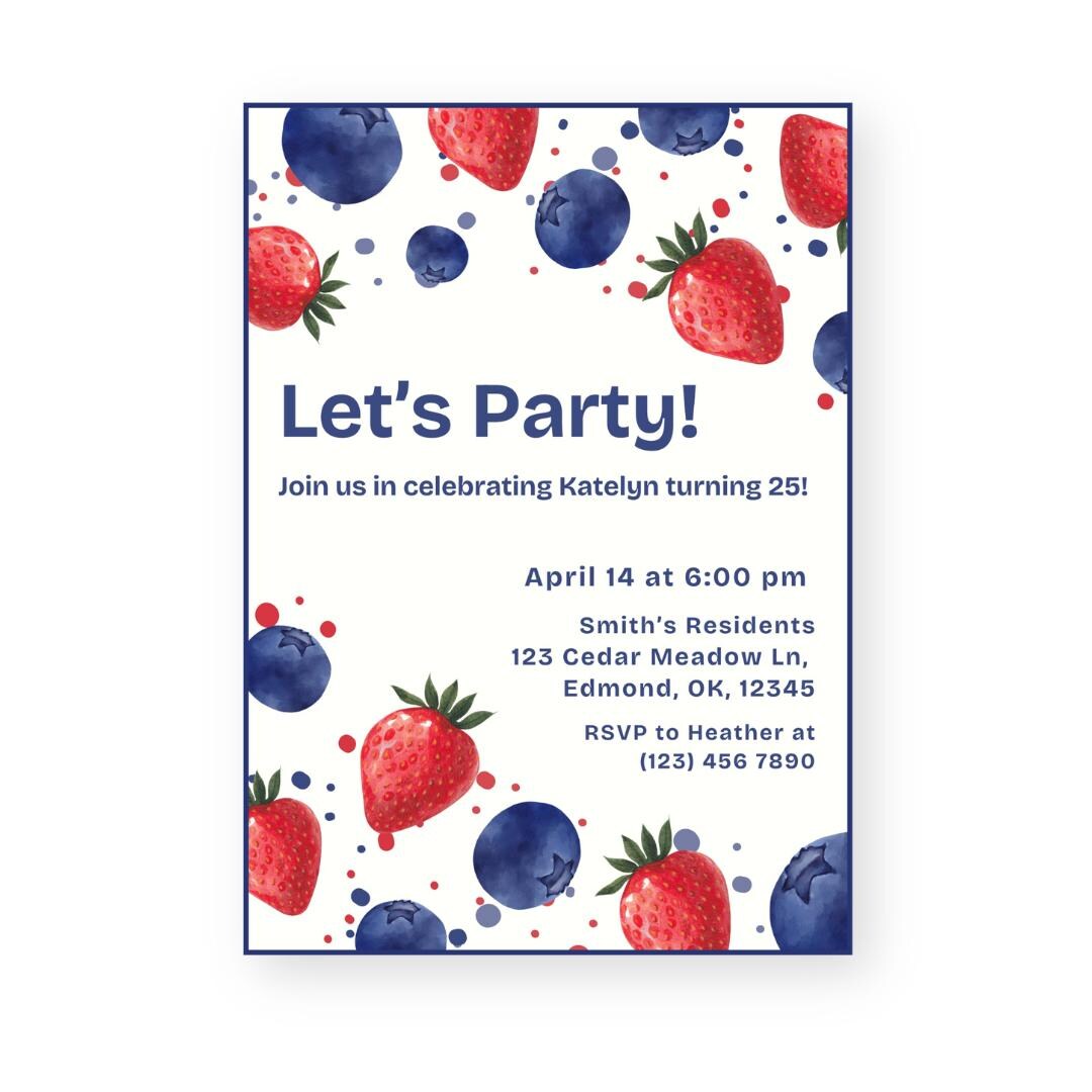 Berry-themed Birthday Invitation | Fun Fruit Party Invite | Editable ...