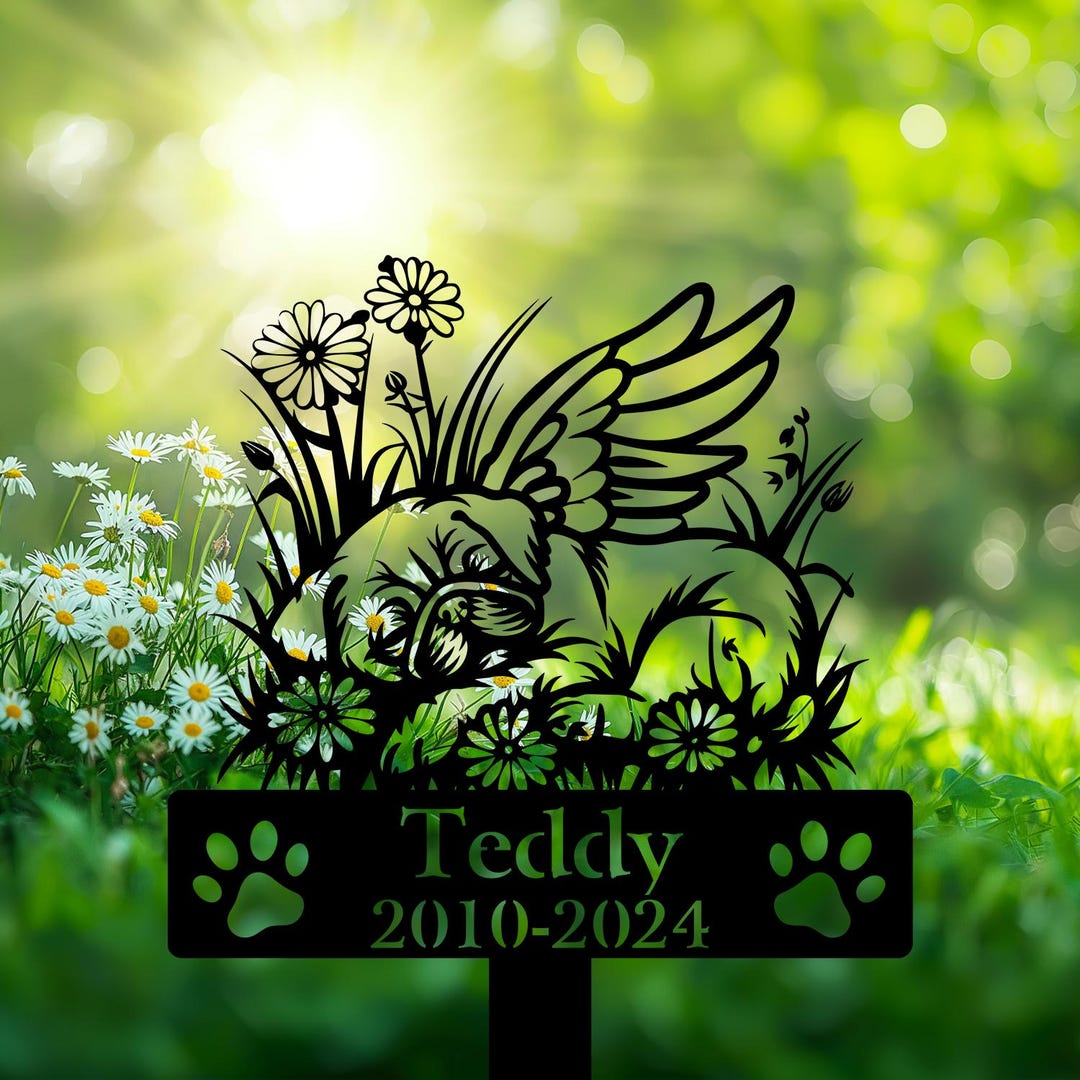 Personalized Pug Dog Grave Markers, Pug Angel Sleeping on Flowers ...