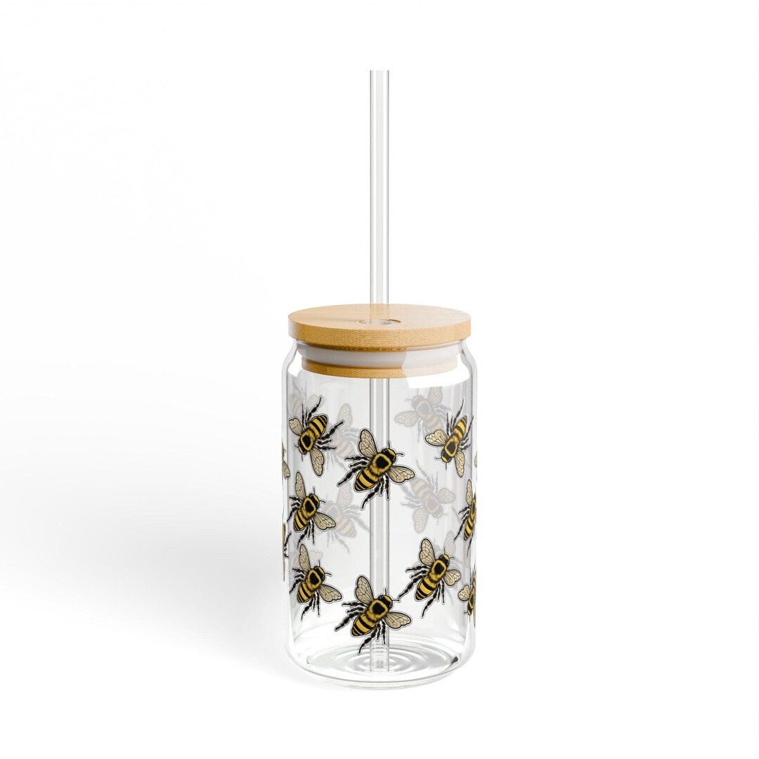 Sipper Glass Cup 16oz, Bee Stickers, Bug Stationery, Illustrated Insect ...