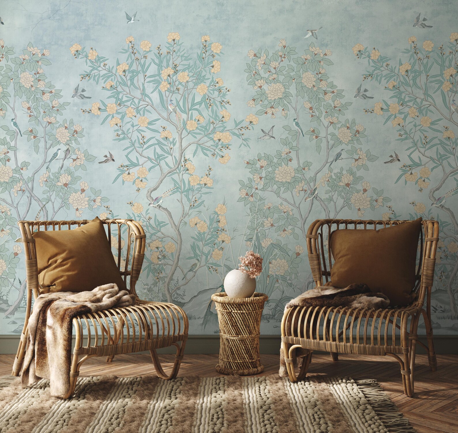 Blue Chinoiserie Wallpaper Peel and Stick, Vintage Chinoiserie Mural ...