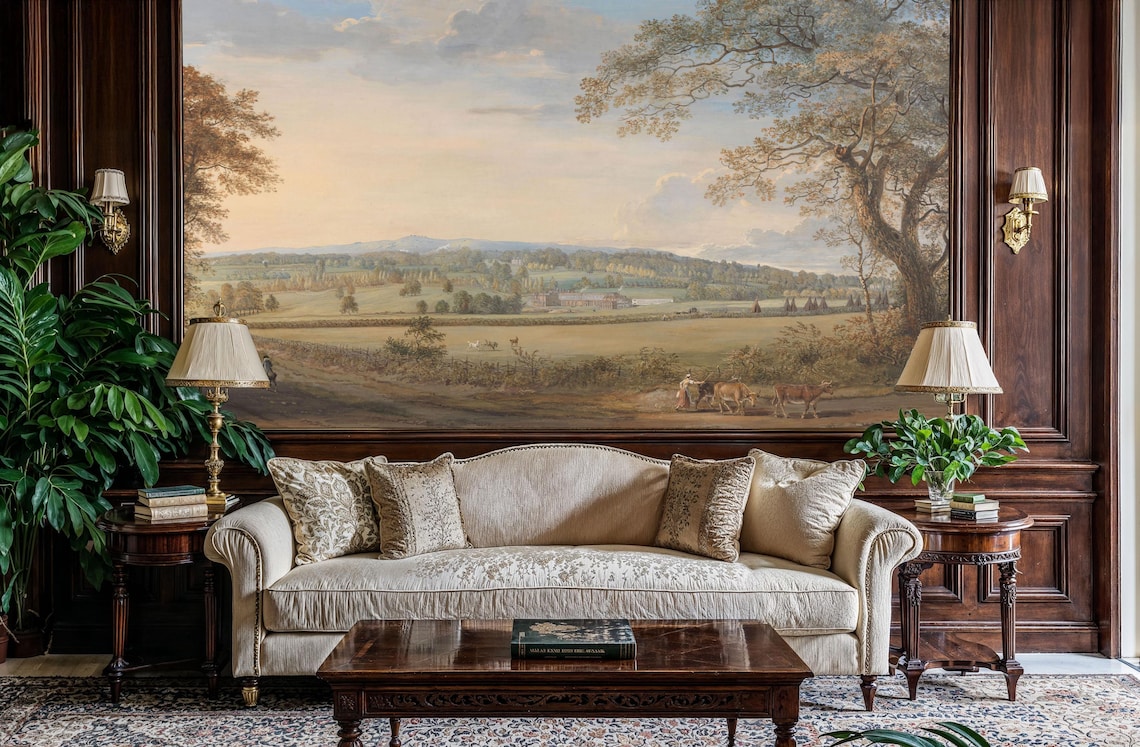 Vintage Country Landscape Wall Mural: Scenic Peel and Stick Wallpaper ...