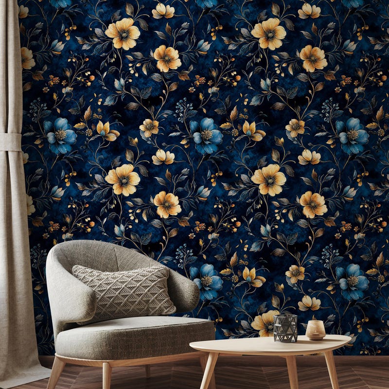 Navy Gold Wallpaper - Etsy