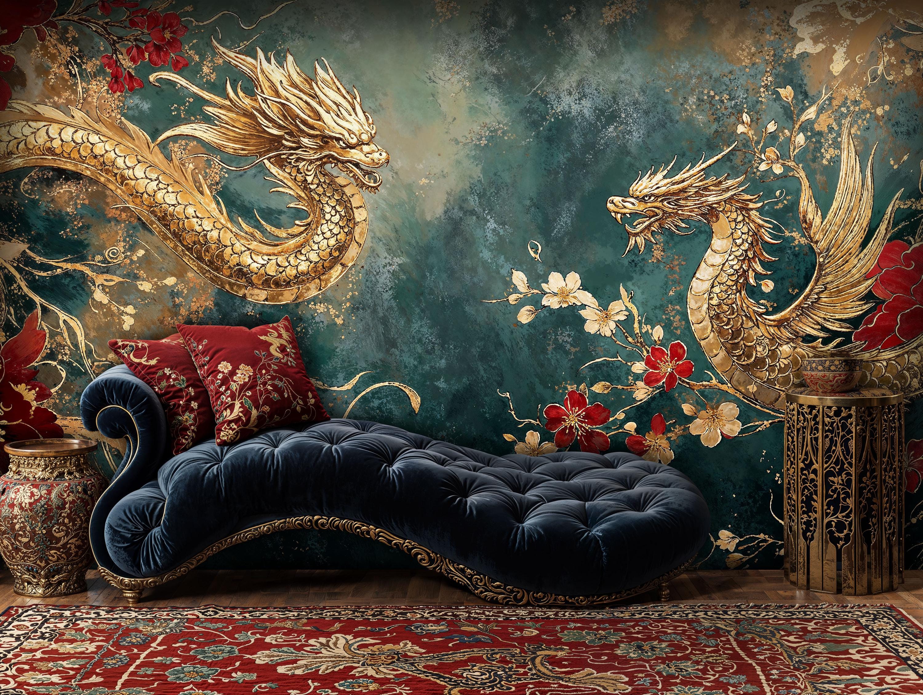 Gold Dragon Peel and Stick Wallpaper: Traditional Chinoiserie Mural - Etsy