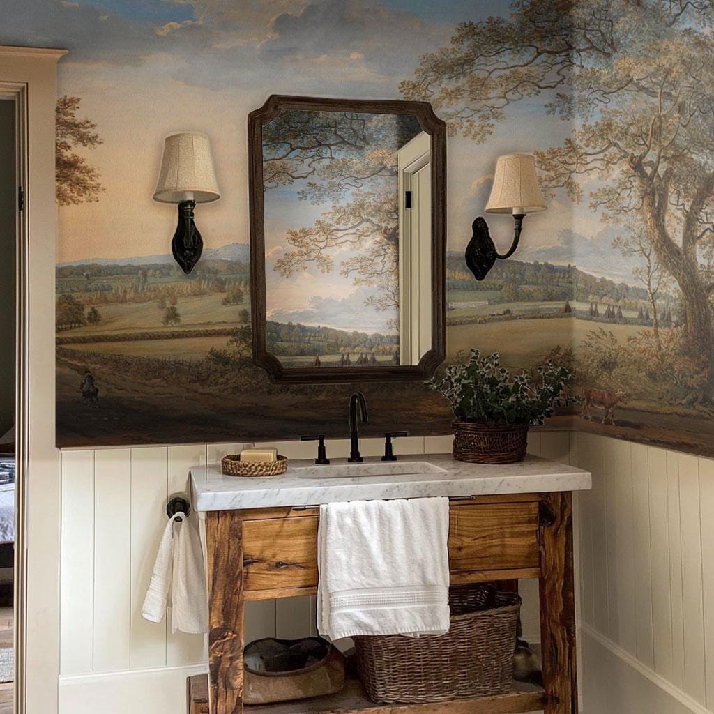 Vintage Landscape Wall Mural, Country Scenery Mural Wallpaper Landscape ...