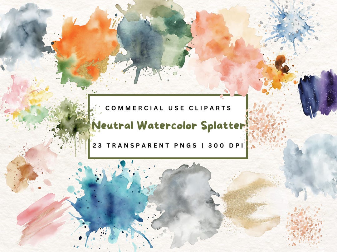 Neutral Watercolor Splatter Clipart Minimalist Splashes Brush Strokes ...