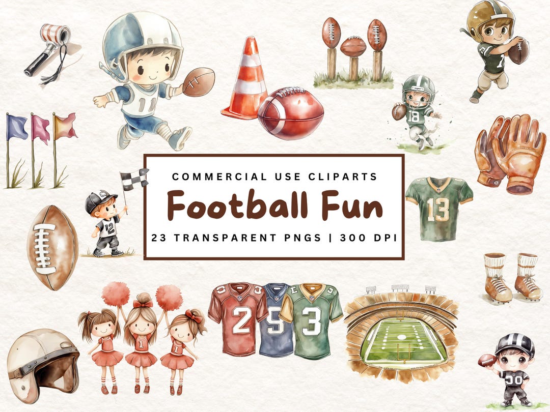 Football Clipart Bundle Watercolor Football Clipart Football Player PNG ...