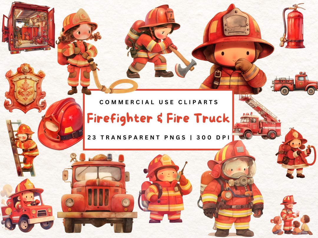 Watercolor Firetruck Clipart Firefighter Clipart Fire Truck PNG ...