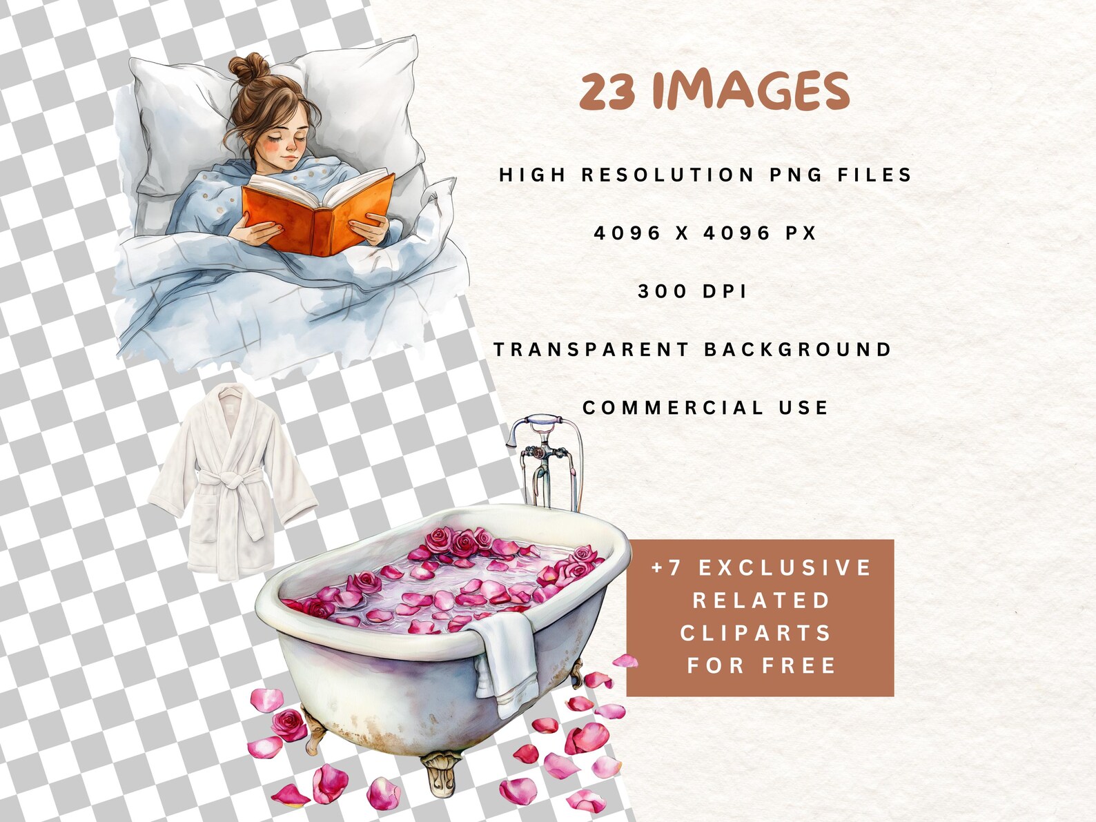 Cozy Self Care Clipart Self Love Wellness Digital Art Spa Day Aesthetic PNG Bundle Watercolor ...