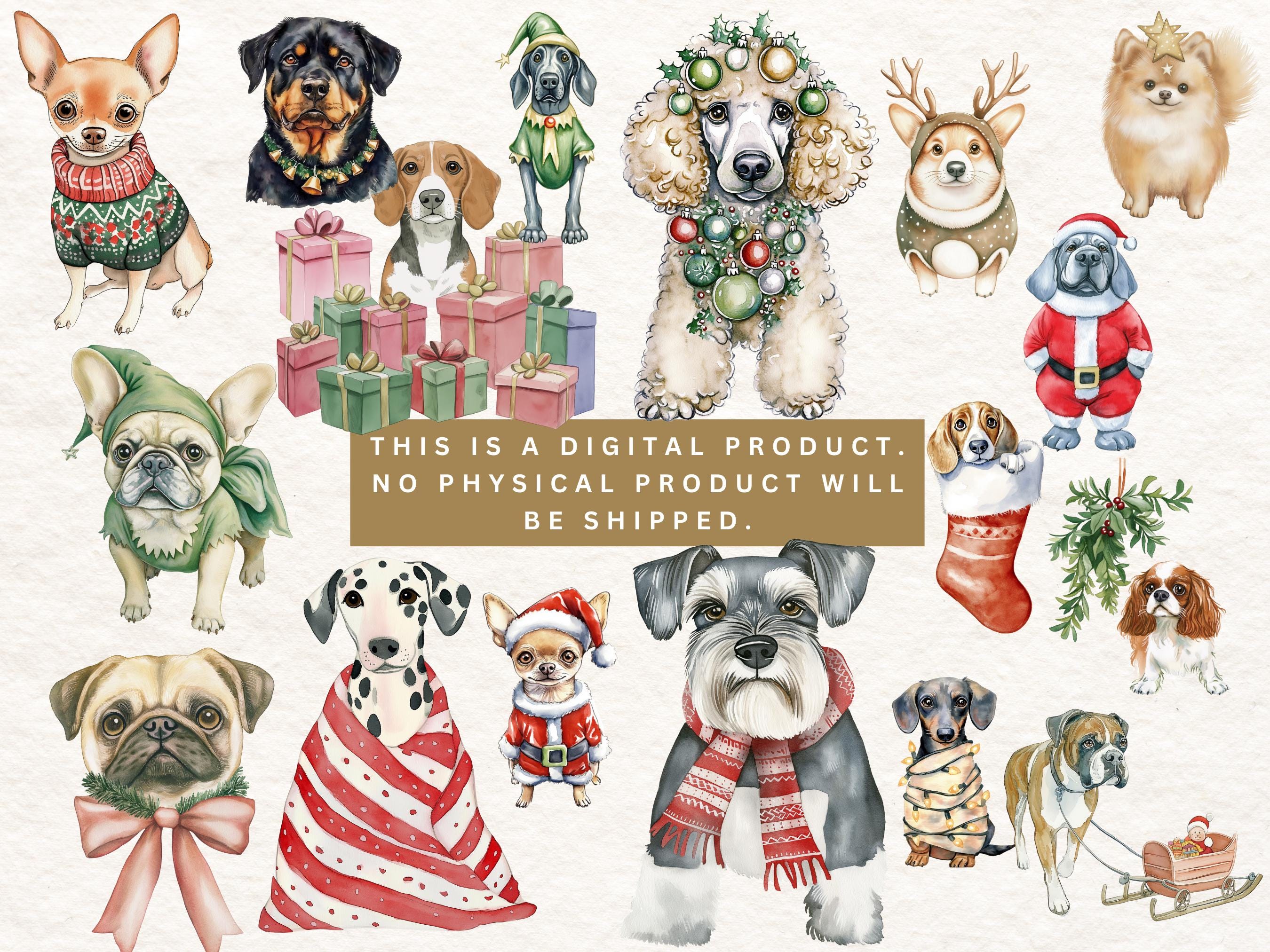 Watercolor Christmas Dogs Clipart Dog Breeds PNG Bundle Christmas Dogs ...