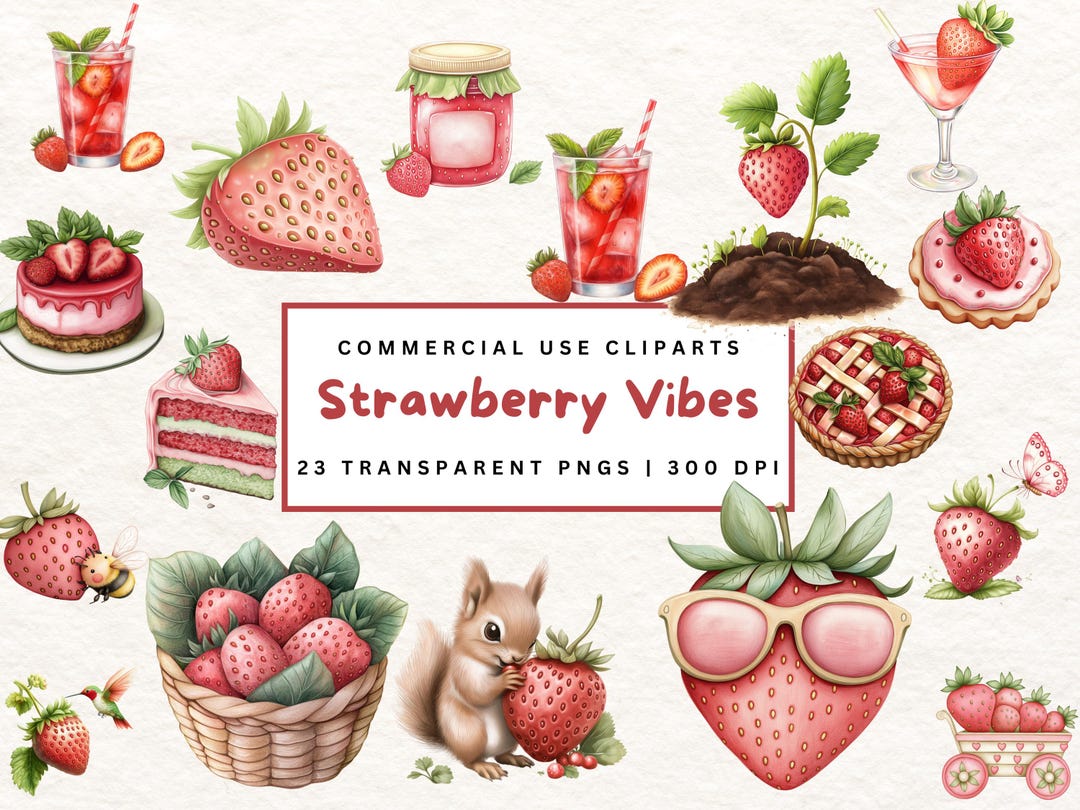 Strawberry Clipart Set Cute Berry Graphics Strawberry PNG Clipart Cute ...