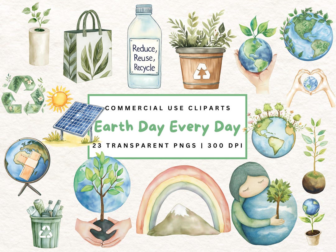 Earth Day Clipart Save the Planet Art Eco Friendly PNG Watercolor Earth ...