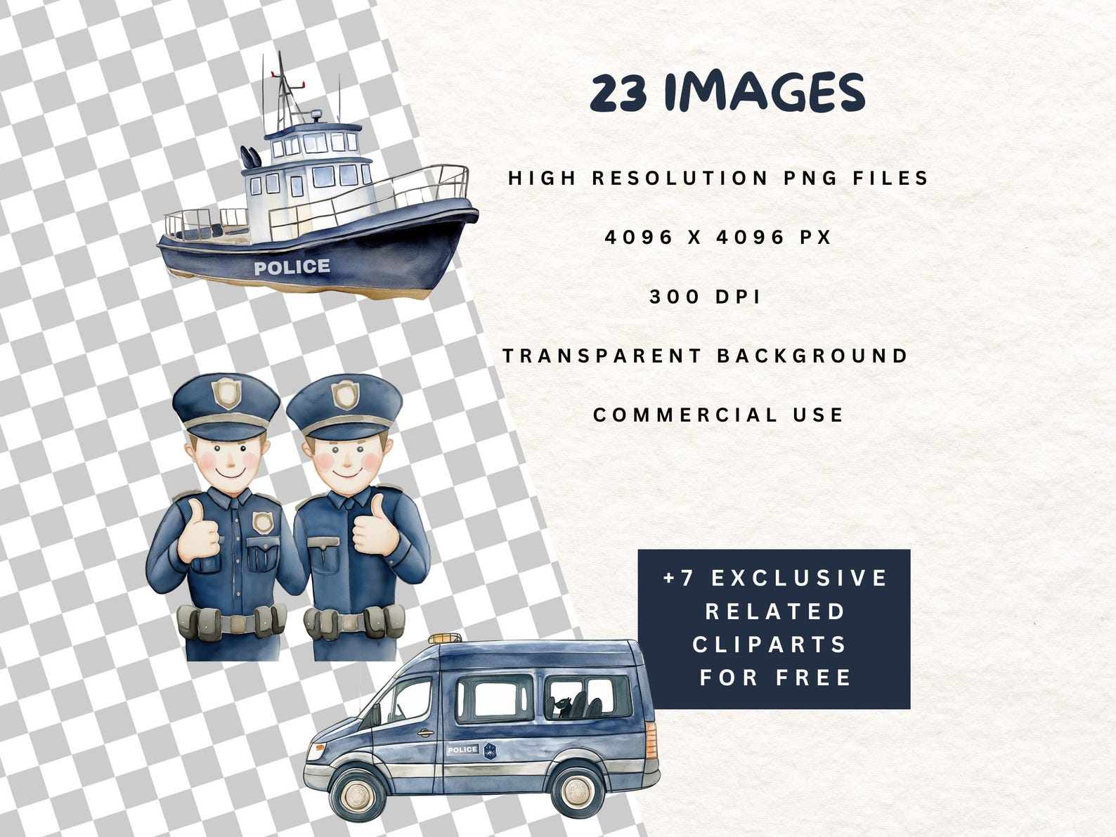 Cute Police Clipart Digital Download Police Car Graphics Watercolor ...