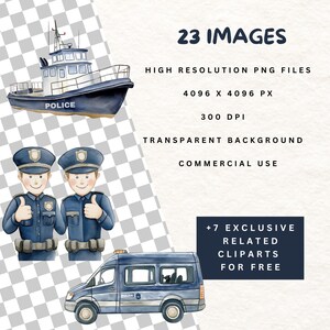 Cute Police Clipart Digital Download Police Car Graphics Watercolor ...