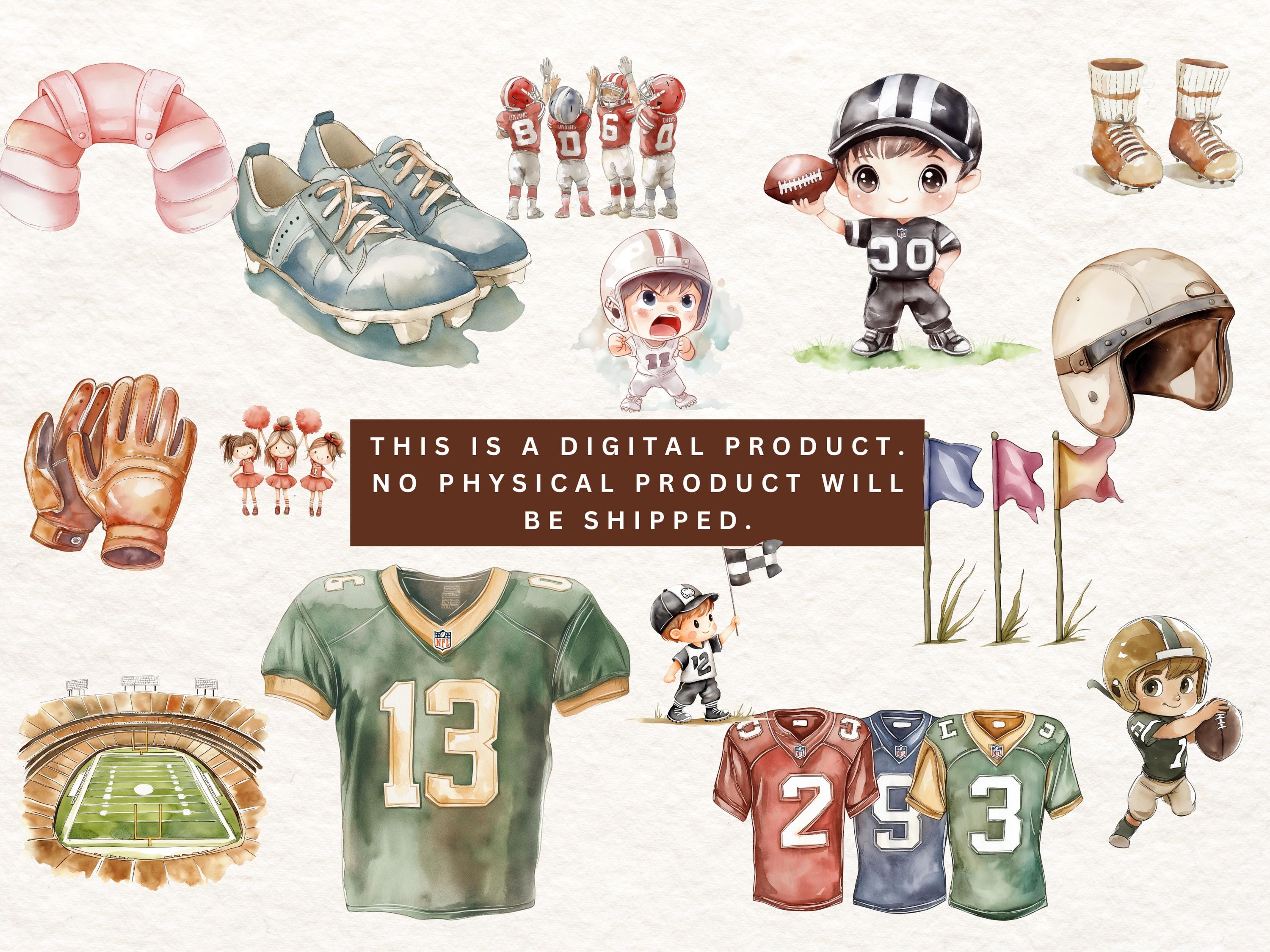 Football Clipart Bundle Watercolor Football Clipart Football Player PNG ...