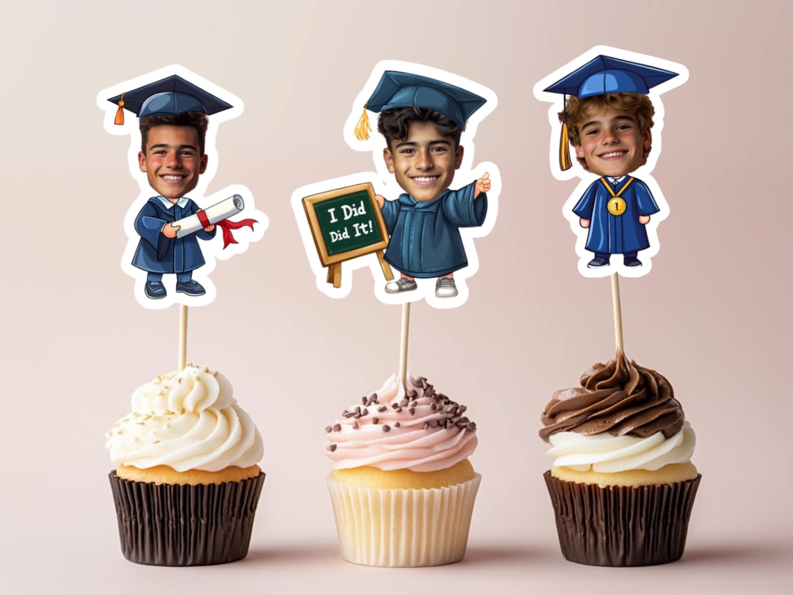 Graduation Photo Cupcake Toppers Personalized Face Cupcake Topper Class ...