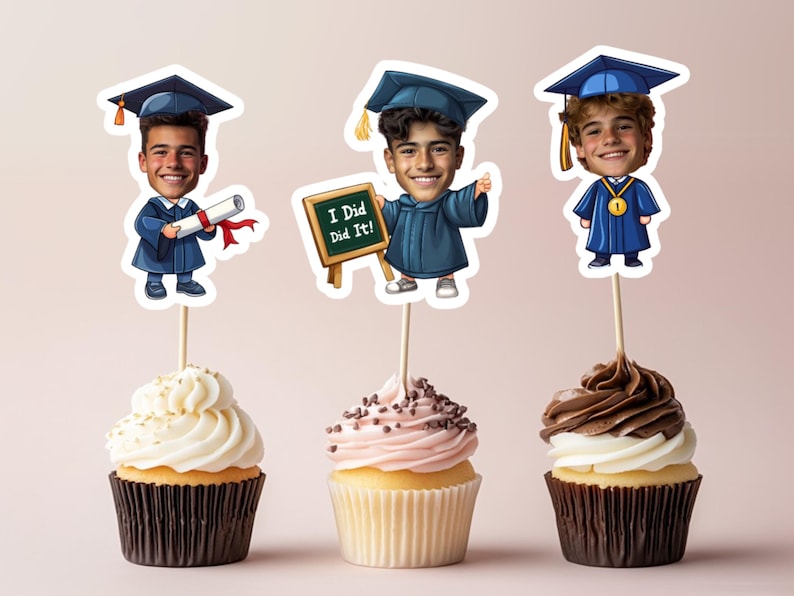 Graduation Photo Cupcake Toppers Personalized Face Cupcake Topper Class ...