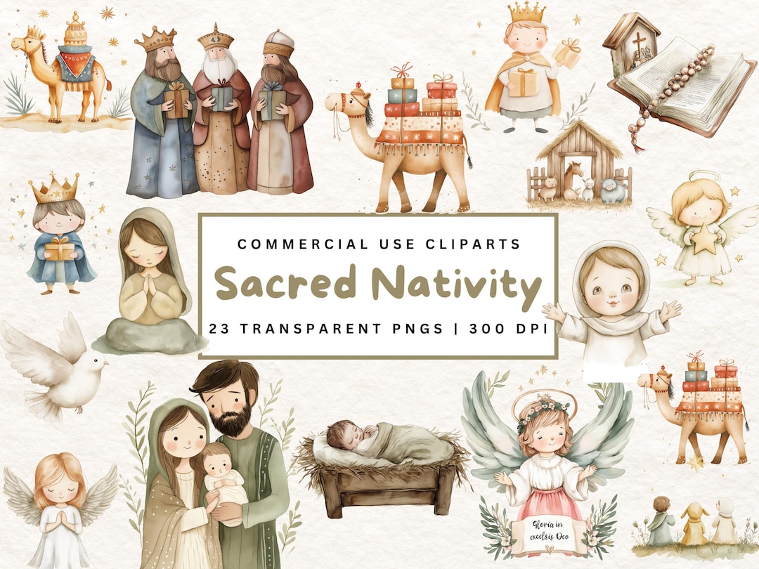 Watercolor Nativity Clipart Baby Jesus PNG Christmas Scene Art Nativity ...