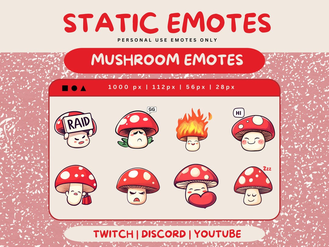 Mushroom Emotes Pack Cute Kawaii Emotes for Twitch, Discord & Youtube ...