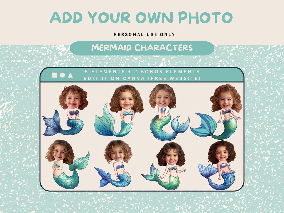 Mermaid Add Your Photo Kids Fantasy Face Cut Out Personalized Cupcake ...