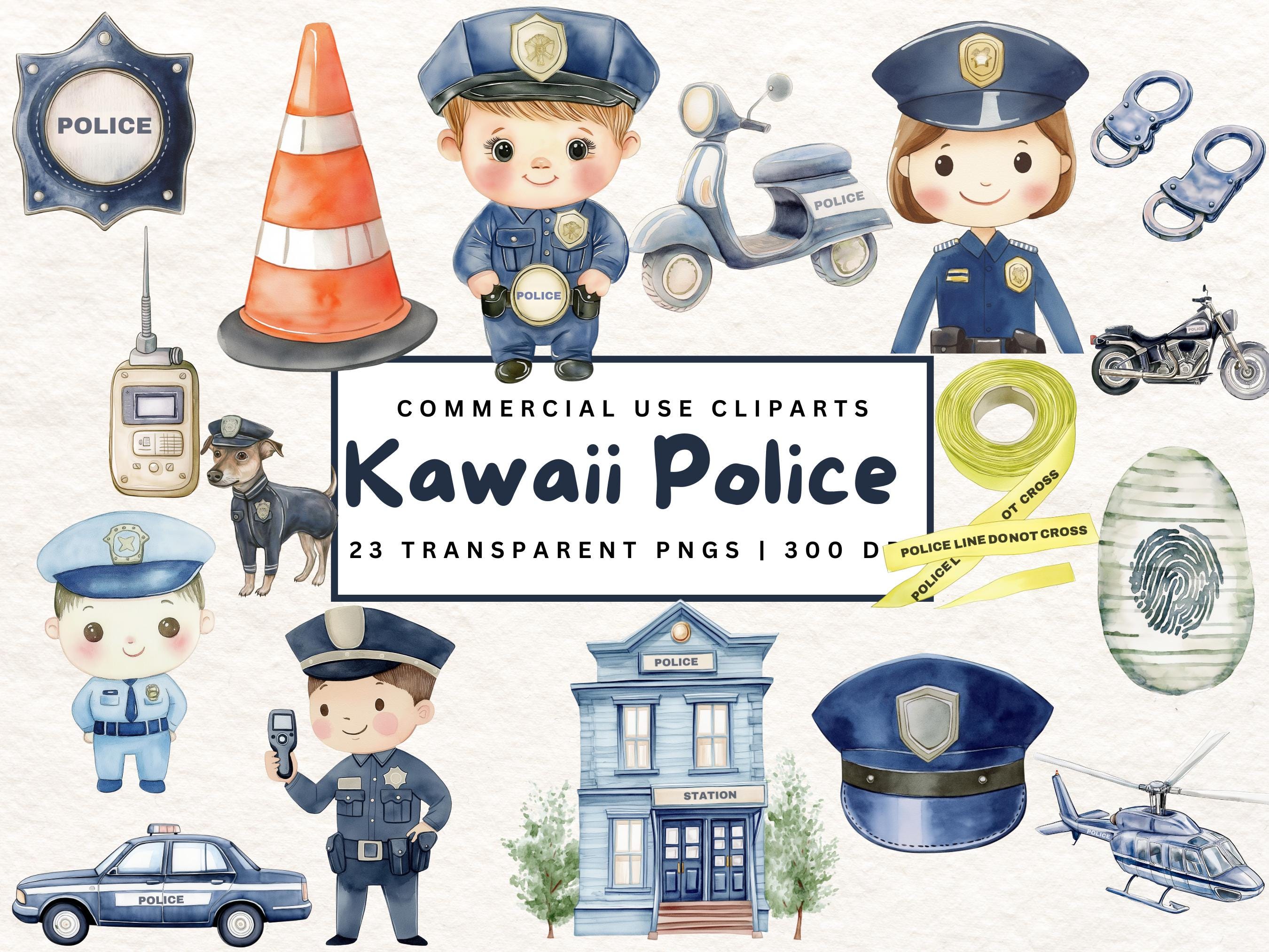 Cute Police Clipart Digital Download Police Car Graphics Watercolor ...