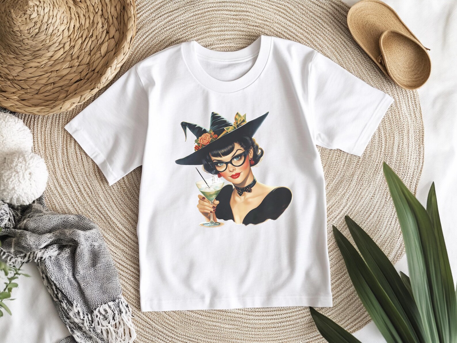 Retro Witch Glam Clipart PNG Bundle '50s Witch Watercolor Clipart ...