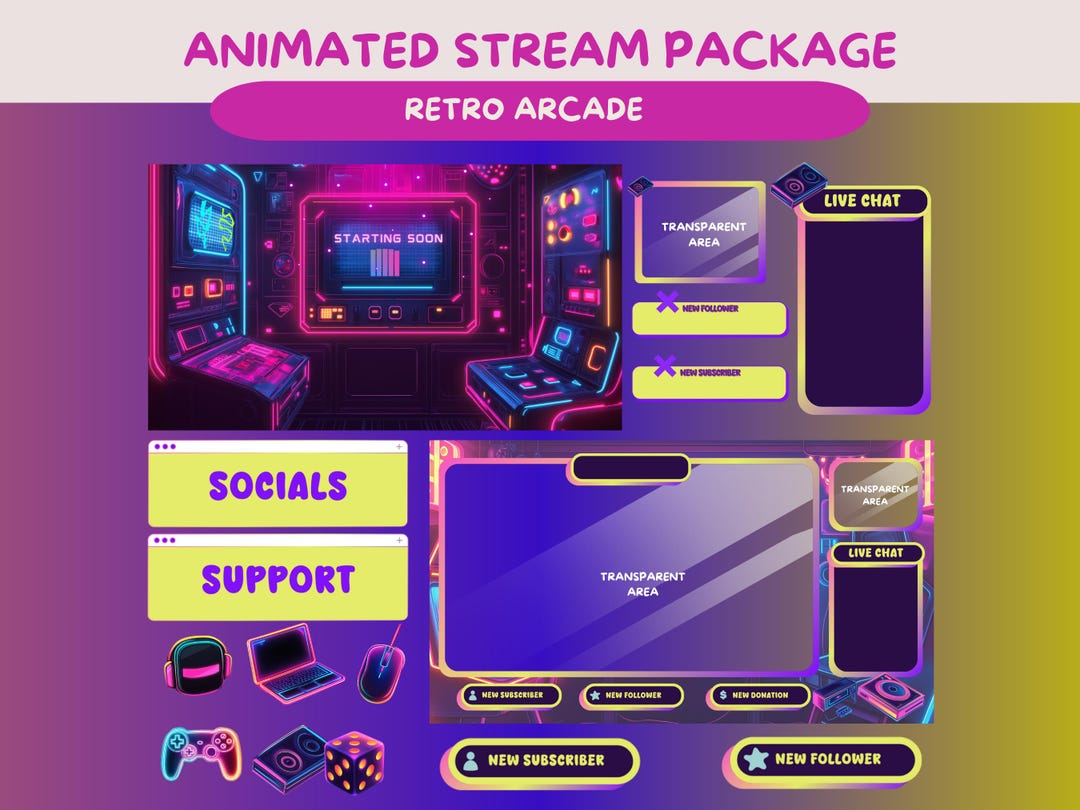 Retro Arcade Stream Package Animated Twitch Overlays Pixel Art - 8-bit ...