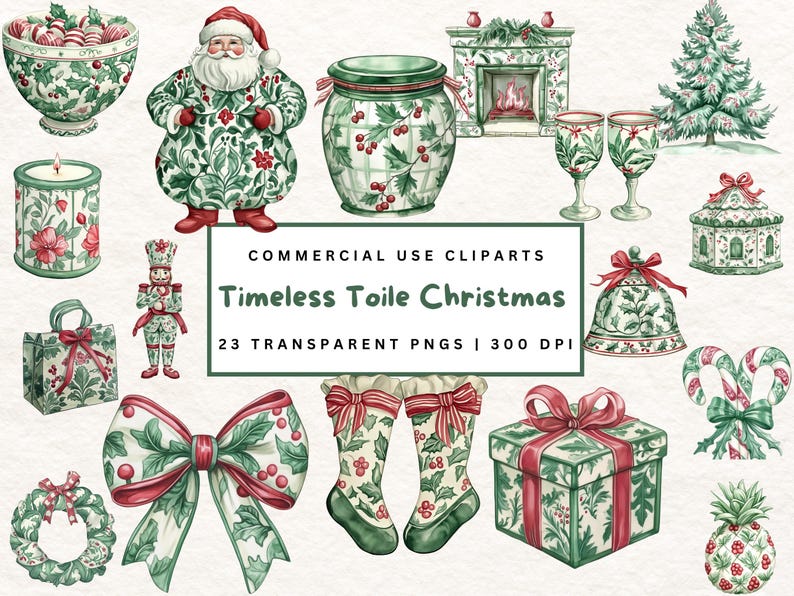 Christmas Toile Clipart Bundle Vintage Chinoiserie Holiday Art ...
