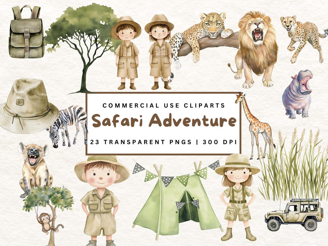 Safari Clipart Bundle Watercolor Safari Animals Nursery Decor PNG Cute ...