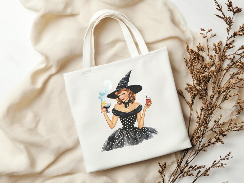 Retro Witch Glam Clipart PNG Bundle '50s Witch Watercolor Clipart ...