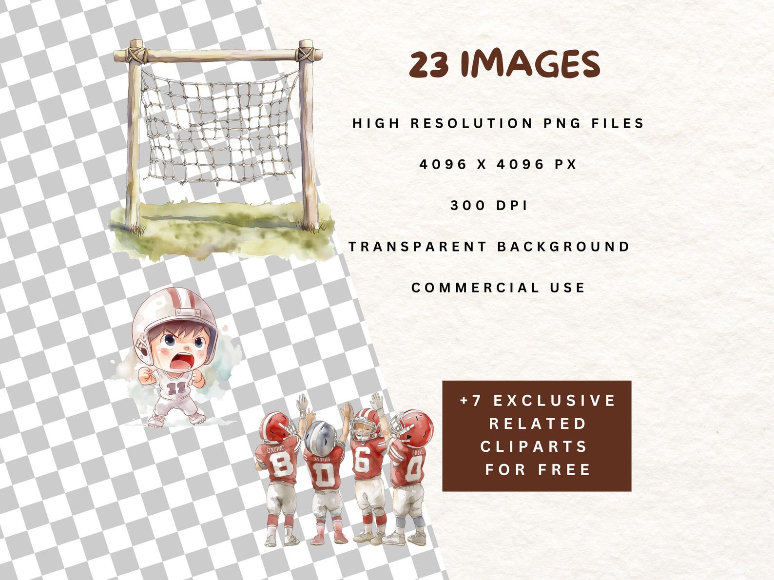 Football Clipart Bundle Watercolor Football Clipart Football Player PNG ...
