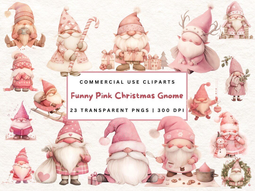 Adorable Pink Holiday Gnome Clipart PNG Pink Christmas Gnomes Clipart ...