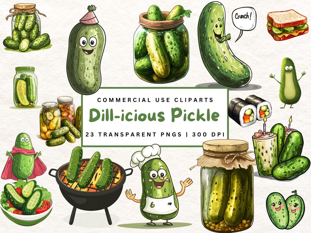Funny Pickle PNG Clipart Watercolor Jar of Pickles Cute Green Pickle ...